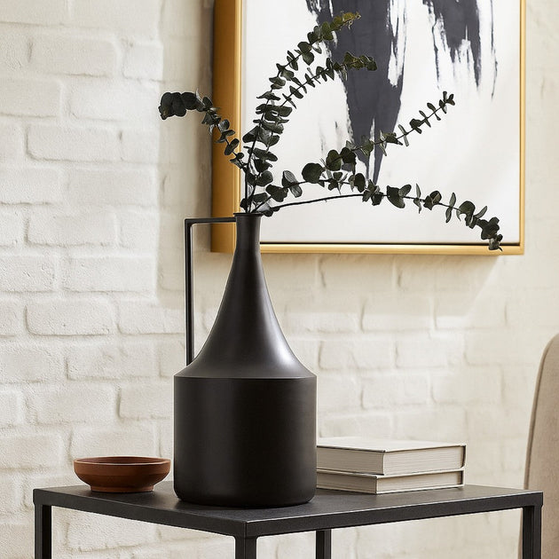 Hivvago Decorative Vase, Metal Angular Handle and Curved Neck, 17 Inch ...