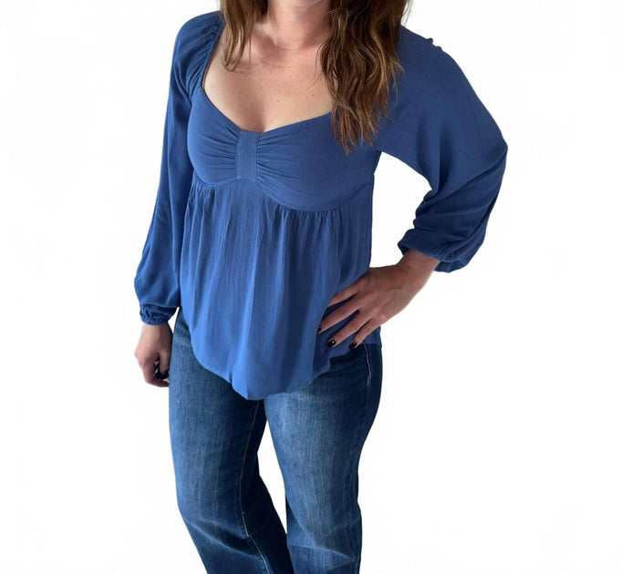 AEMI + CO Silvana Top In Denim Blue | ShopSimon