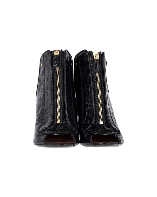 GIVENCHY Croc Embossed Zipper Sling Back Sandals In Black Leather ...