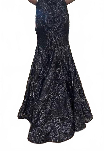 Ava Presley Sequin Gown With Feather Details In Black | ShopSimon