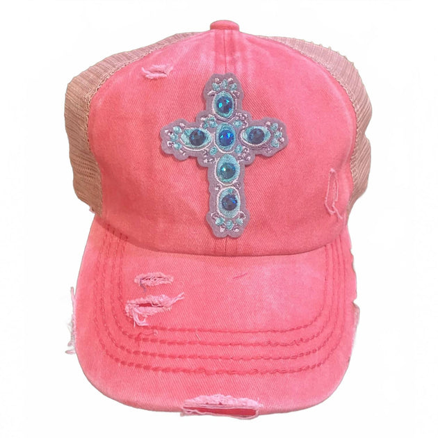 Zippity Do Dah Women's Blessed And Bling Coral Criss Cross Ponytail Cap ...