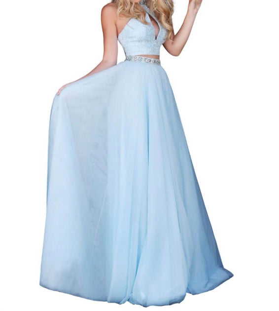 Sherri Hill Two-Piece Beaded Keyhole Prom Dress In Light Blue | ShopSimon