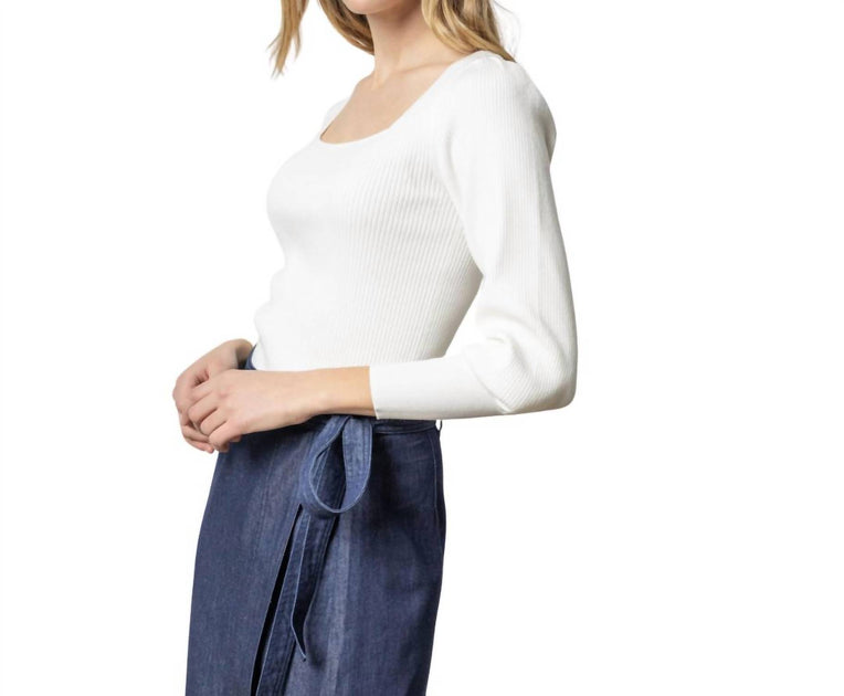 Lilla P Full Sleeve Square Neck Sweater In White | ShopSimon