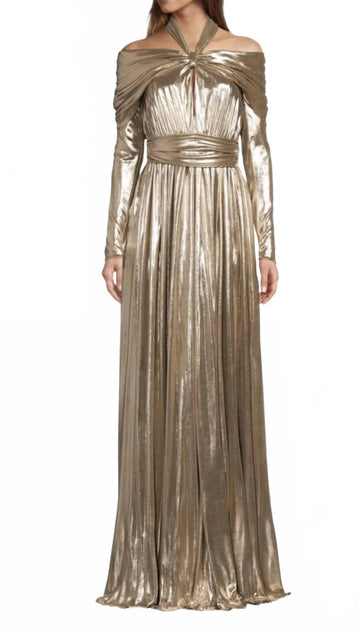 Giambattista Valli Halter Neck Draped Bodice Laminated Jersey Gown In ...