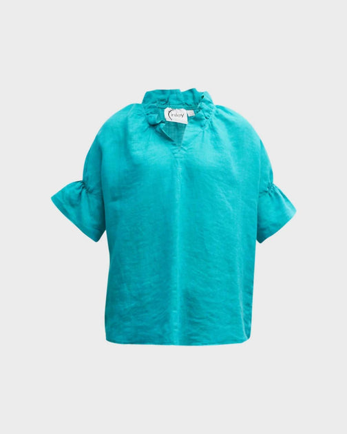 Finley Crosby Top In Jade Linen | ShopSimon