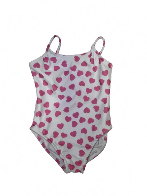 Les Tout Petits Girl's Heart Swimsuit In White | ShopSimon