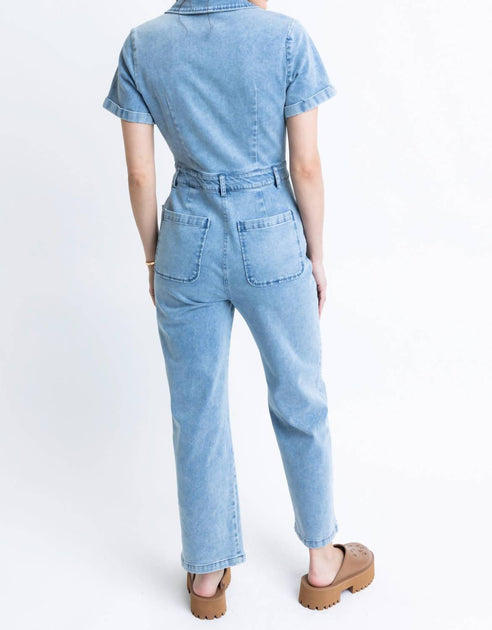 Karlie Ava Denim Utility Jumpsuit In Blue | ShopSimon