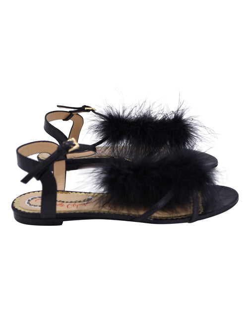 Charlotte Olympia Fifi Feather-trimmed Sandals In Black Leather | ShopSimon