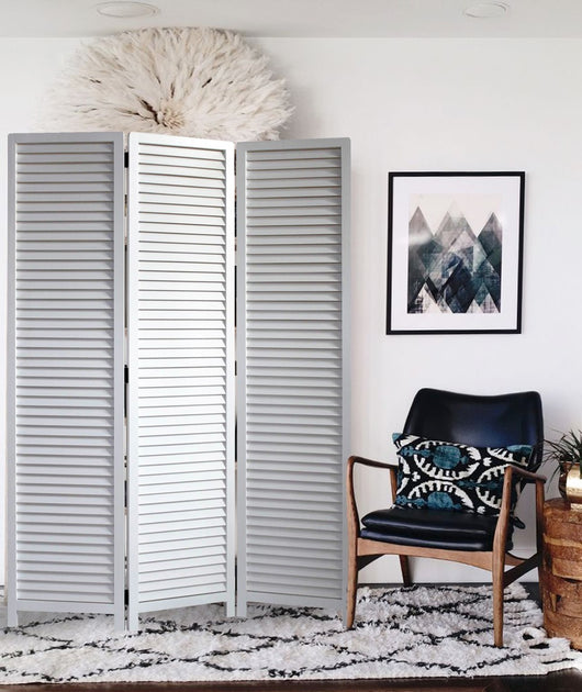 Homezia White Louvered Three Panel Room Divider Screen | ShopSimon