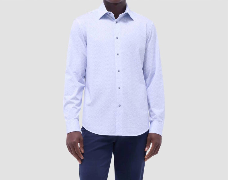 Bugatchi Uomo James Leaf Print Ooohcotton Shirt In Air Blue | ShopSimon