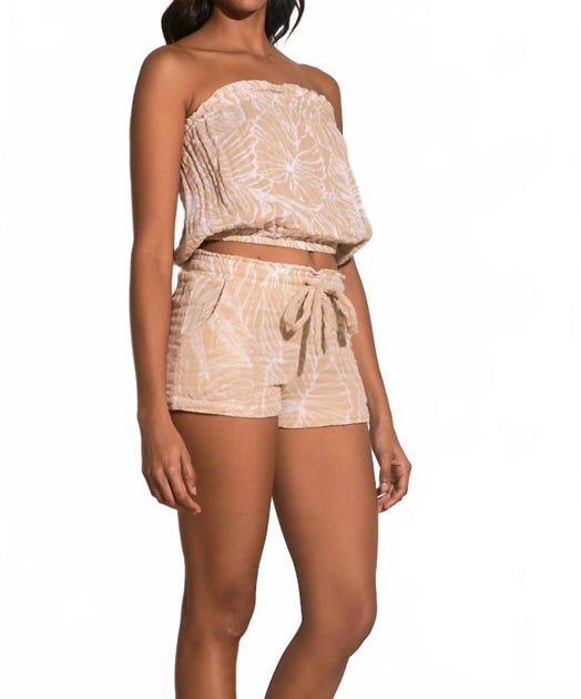 ELAN Organic Gauze Top In Tan White Tropic | ShopSimon