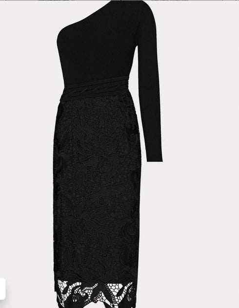 MILLY Kingsley One Shoulder Dress In Black | ShopSimon