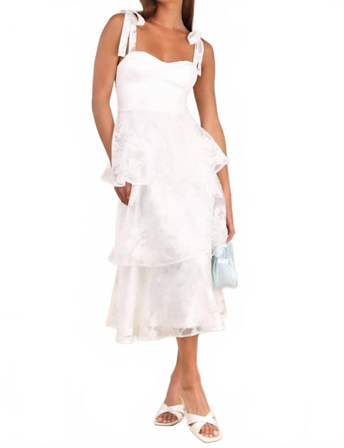 Lulus Women's Drayson Floral Burnout Tie Strap Tiered Midi Dress In ...