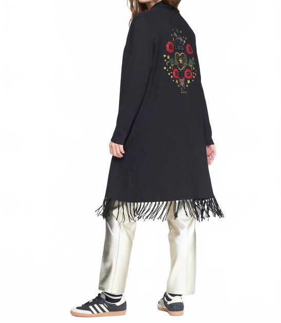 Vilagallo Eye-Catching Back Embellishment Cardigan In Black | ShopSimon