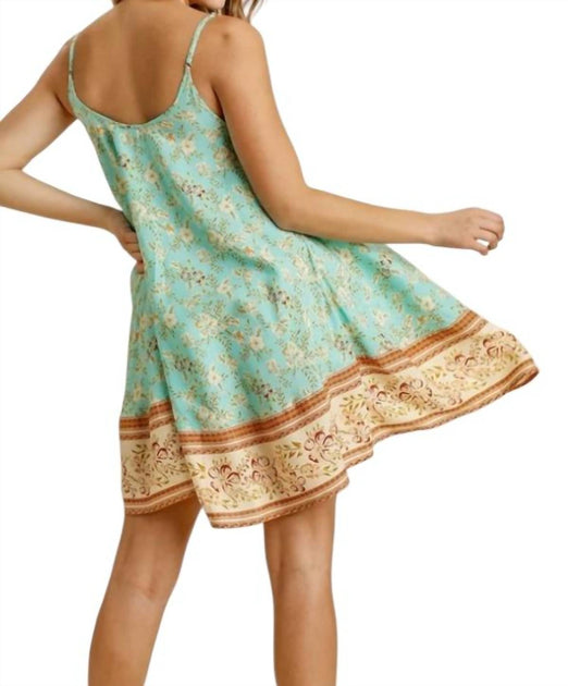 umgee Floral Spaghetti Strap Flowy Dress In Mint | ShopSimon