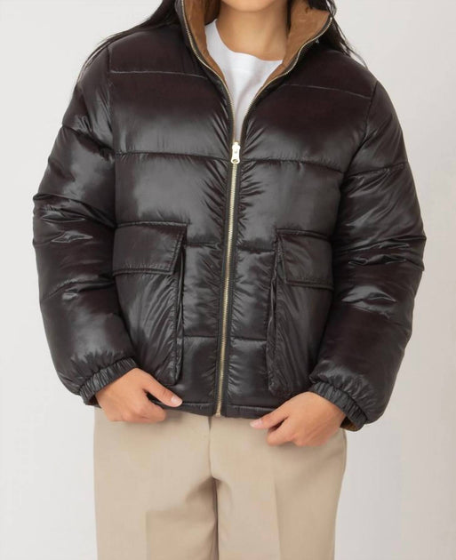 Dex Reversible Puffer Coat In Black/caramel | ShopSimon