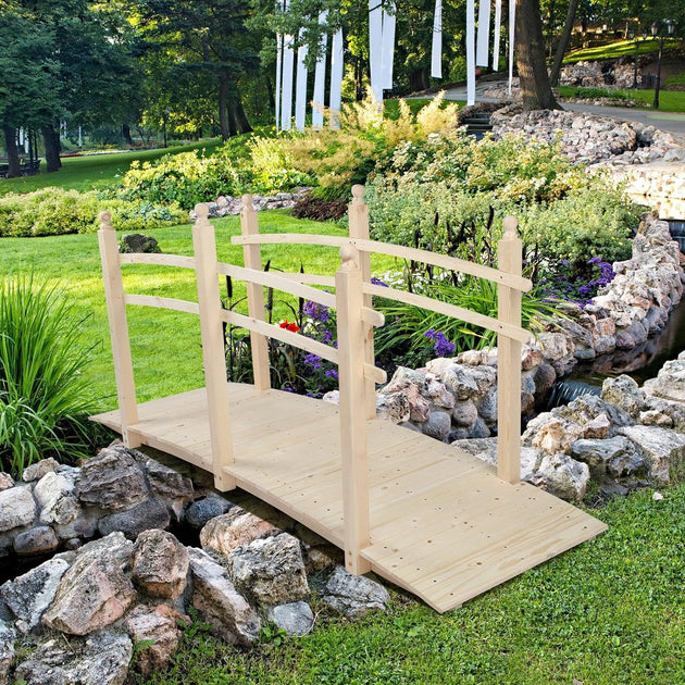 QuikFurn Outdoor 7.5-Ft Wooden Garden Bridge in Natural Wood Finish ...