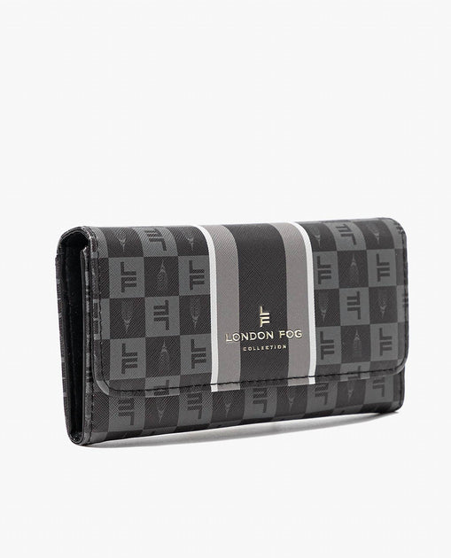 London Fog Women's Sophia Signature Flap Wallet In Black | ShopSimon