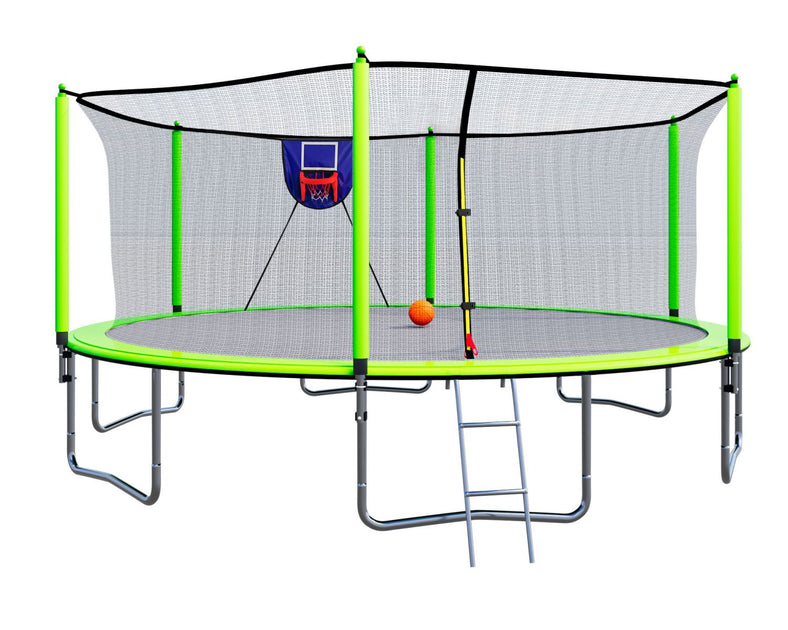 TRIPLE T 15FT Trampoline with Basketball Hoop Inflator and Ladder, 6pcs ...
