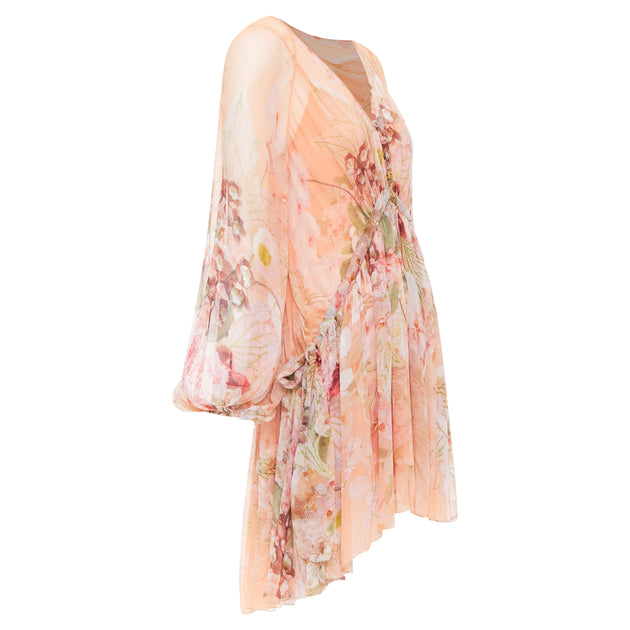 Zimmermann Dancer Blush Garden Floral Print Ruched Puff Sleeves Dress ...