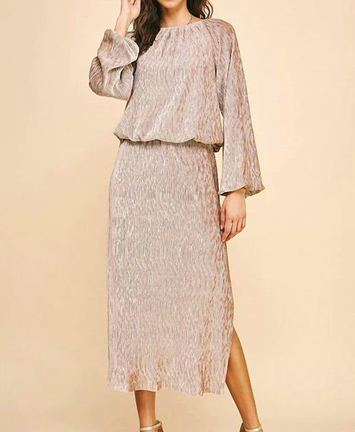 PINCH Textured Knit Midi Skirt In Oyster | ShopSimon