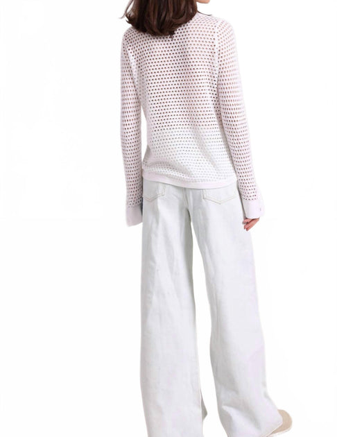 Minnie Rose Plaited Mesh Button Down Shirt In White | ShopSimon