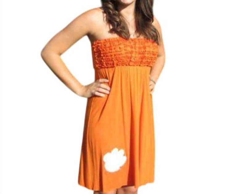 Livy Lu Clemson University Logo Ruffle Dress In Orange | ShopSimon