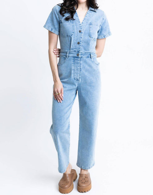Karlie Ava Denim Utility Jumpsuit In Blue | ShopSimon