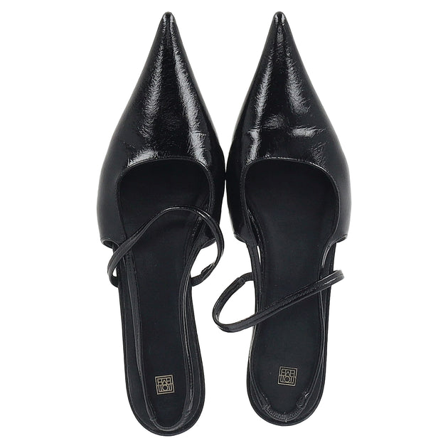 Totême Pointed Slingback Ballet Flats In Black Patent Calf Leather ...