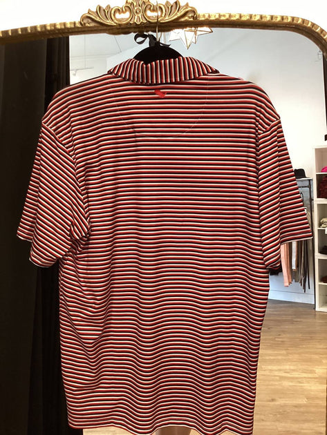 Autilove Men's Tucker Striped Polo In Black & Red Stripes | ShopSimon