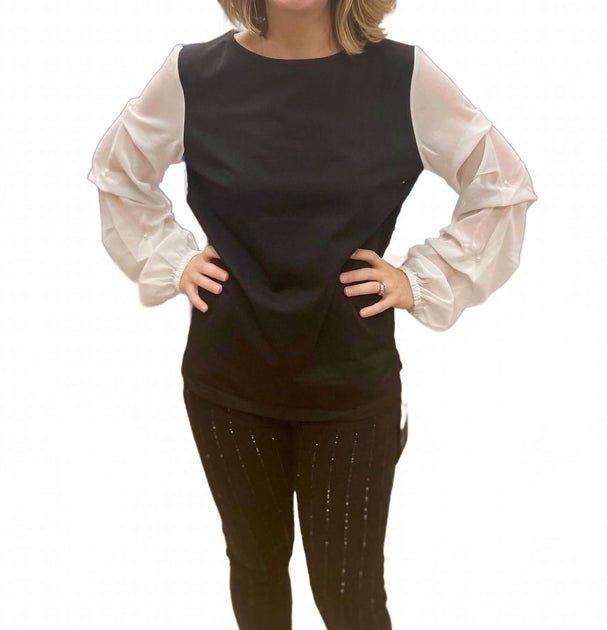 Ravel Pearl Arm Top In Black | ShopSimon