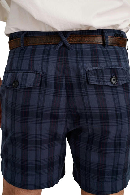 ALEX MILL Flat Front Short In Navy Madras | ShopSimon