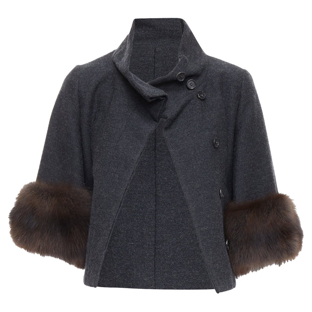 Marni Fur Trim Flare Wool Blend Cropped Jacket | ShopSimon
