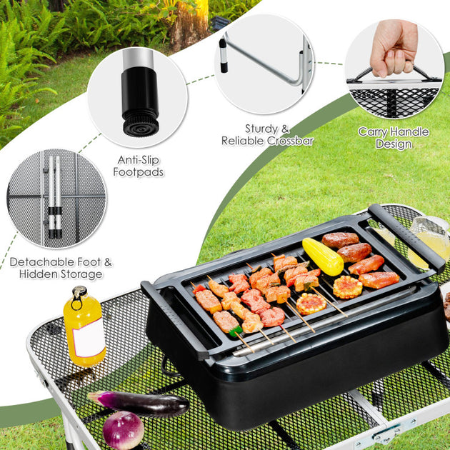 Hivvago Aluminum Grill Table with Iron Mesh Top-Silver | ShopSimon