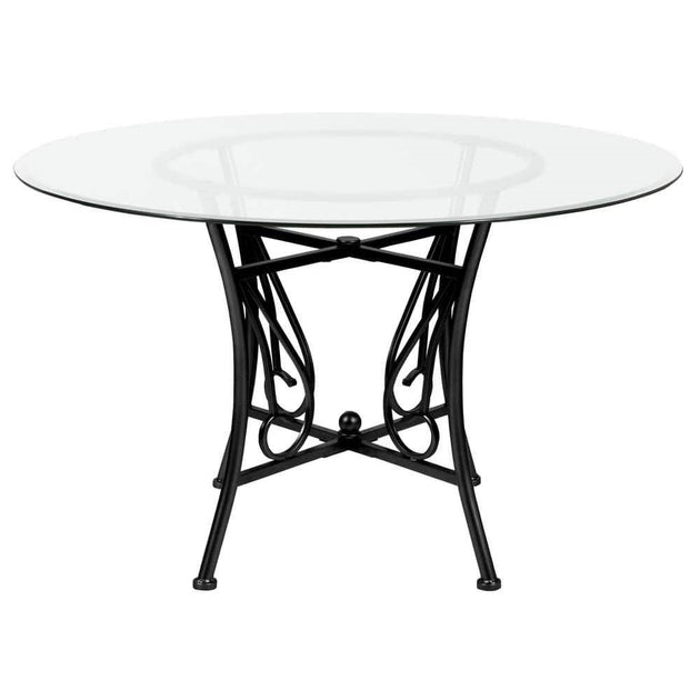 Hivvago 48-inch Round Glass Dining Table with Black Metal Frame | ShopSimon