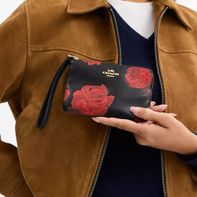 Coach Outlet Corner Zip Wristlet With Floral Print | ShopSimon