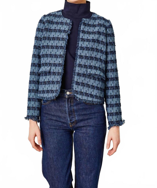 Cartolina Nantucket Faye Jacket In Indigo Jacquard Tweed | ShopSimon