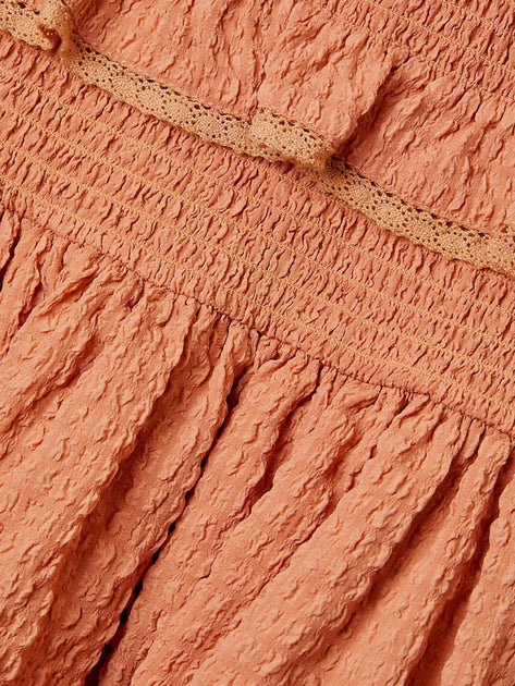 Rachel Parcell Bubble Ruffle Midi Dress In Dusty Peach | ShopSimon