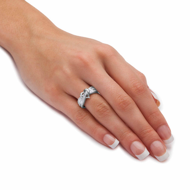 Palm Beach Jewelry 1/10 TCW Diamond Crossover Heart Ring in Platinum ...