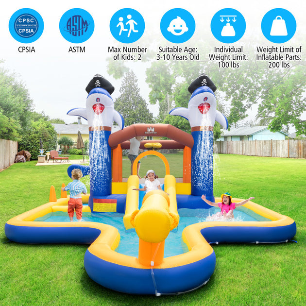 Hivvago 7-In-1 Water Slide Park with Splash Pool and Water Cannon ...