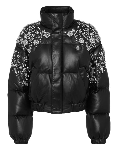 PHILIPP PLEIN Leather Puffer Jacket Crystal | ShopSimon