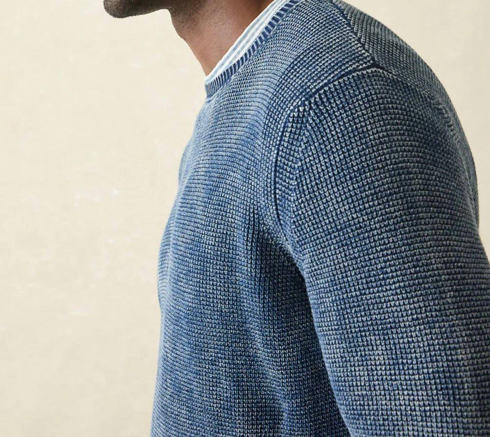 Faherty Sunwashed Crew Neck Sweater In Indigo Storm Wash | ShopSimon
