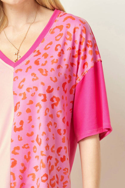 entro Color Block Leopard Top In Pink | ShopSimon