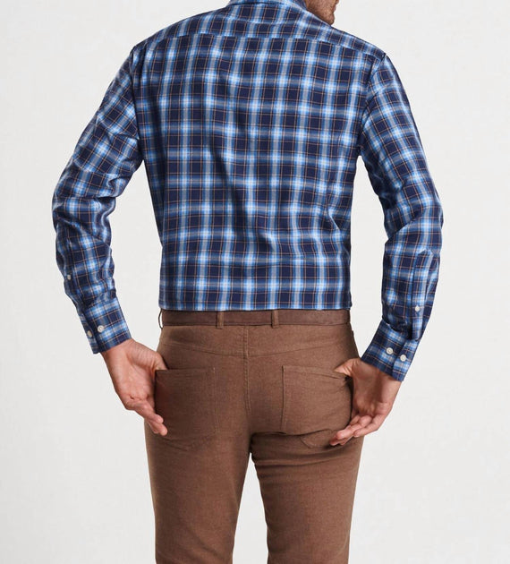 PETER MILLAR Randall Performance Poplin Sport Shirt In Navy | ShopSimon