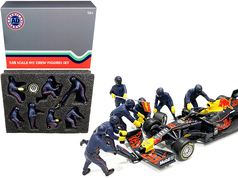 American Diorama Formula One F1 Pit Crew 7 Figurine Set Team Blue For 1 ...