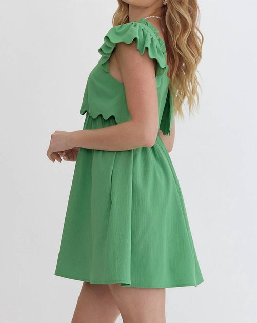 entro Spring And Ruffles Mini Dress In Green | ShopSimon
