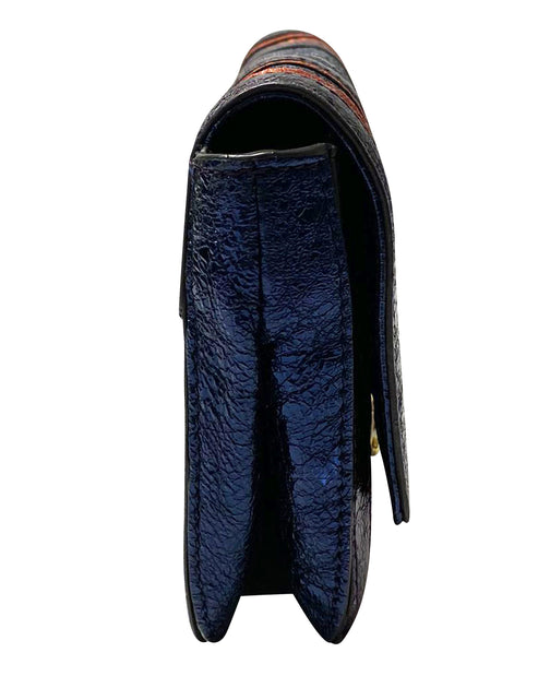 Anya Hindmarch Ebenezer Shoulder Bag In Blue Metallic Leather | ShopSimon