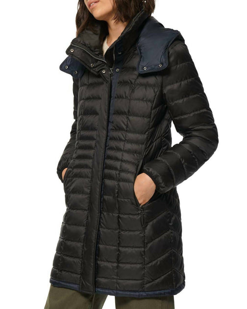 Andrew Marc Removable Hood Marble Quilted Down Jacket In Black | ShopSimon