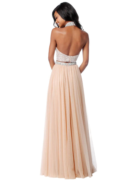 Sherri Hill Two-Piece Beaded Keyhole Prom Dress In Nude | ShopSimon
