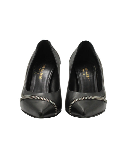 SAINT LAURENT Two Tone Zipper Detail Pumps In Red Leather | ShopSimon